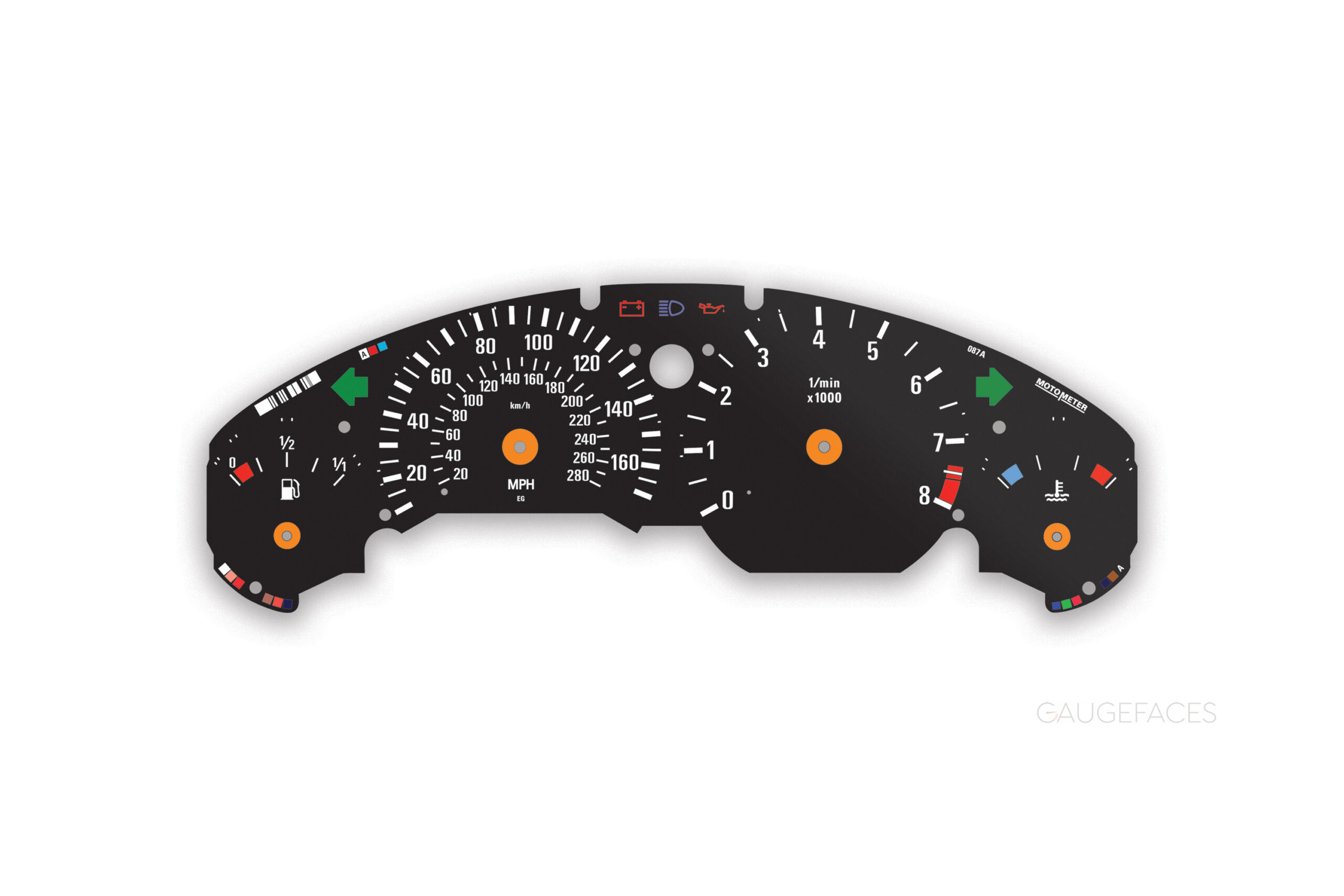 BMW M3 E36 Instrument Dials – 160 MPH/280 KMH – 8000 RPM – Black ...